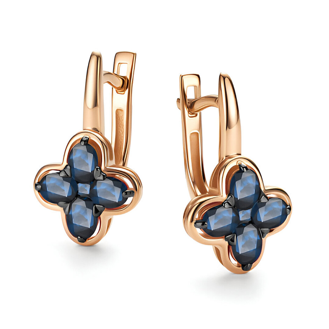 Серьги, красное золото, 585 проба, сапфир