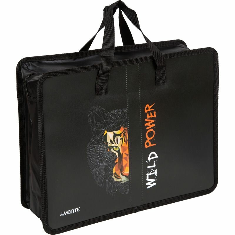 Сумка папка для тетрадей deVente "Wild Power", А4, на молнии, из пластика, с текстильным расширением 10см