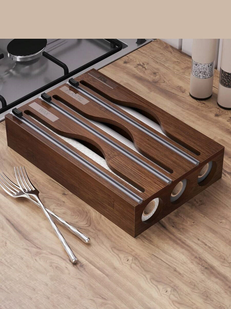 Резак для фольги и пленки "IKEA", бамбуковый, с резаком, выдвижной ящик, коричневый