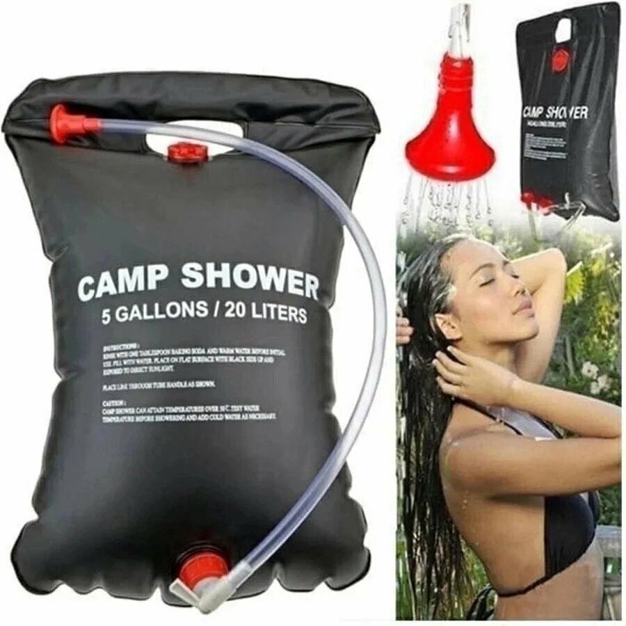 Переносной мини-душ CampShower, регулировка расхода воды и температуры, 20 л, черный