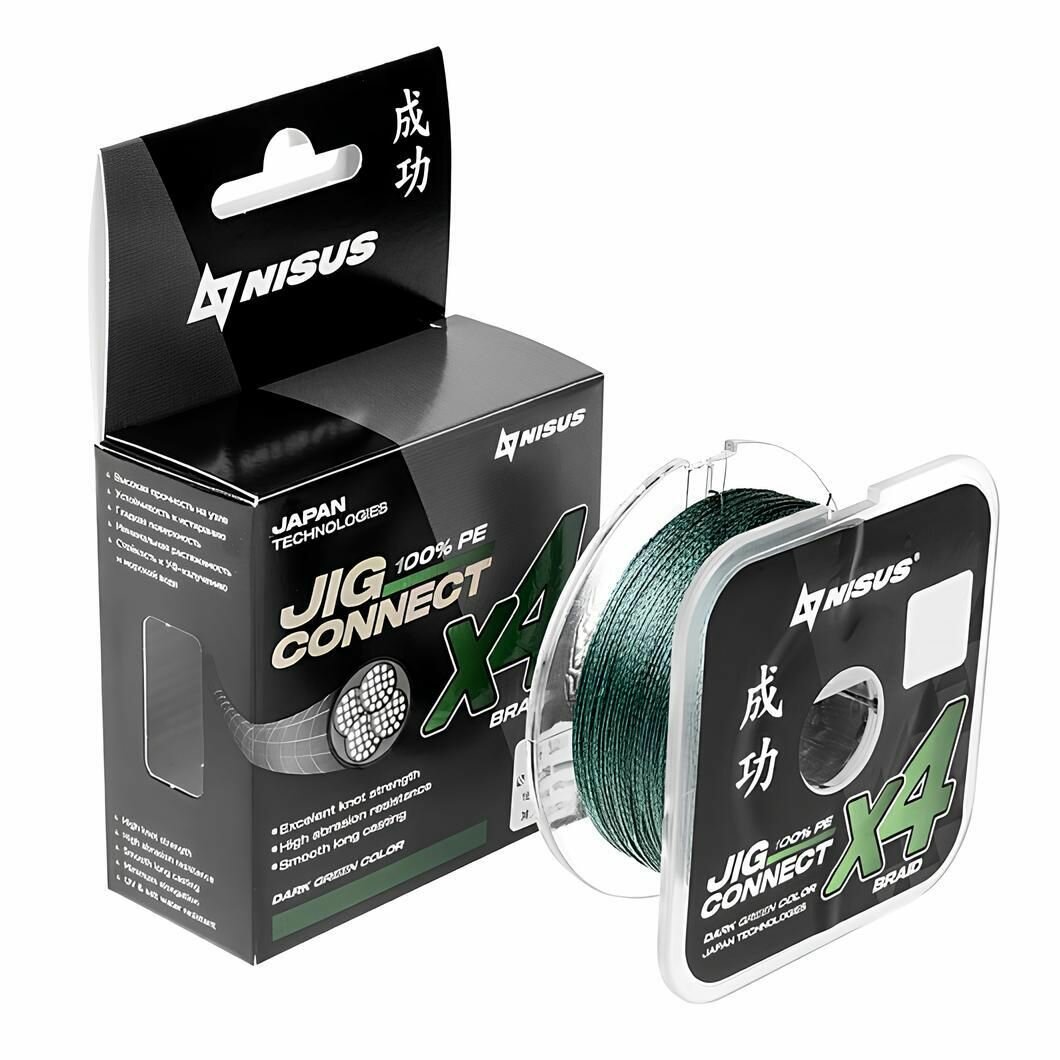 Шнур JIG CONNECT X4 PE Dark Green 100m #7.0, 0.45mm 35.3кг/79.2LB (T-N-JC-X4-0.45-100-DG) NISUS (18)