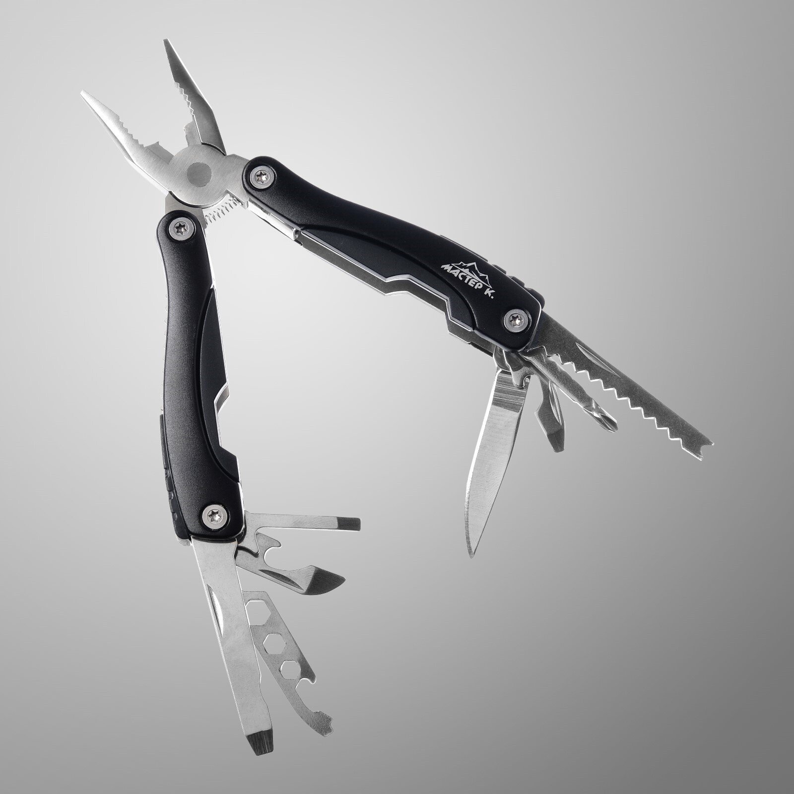 Мультитул 9в1 в чехле, рукоять черная, 9×3.5×2.5 см