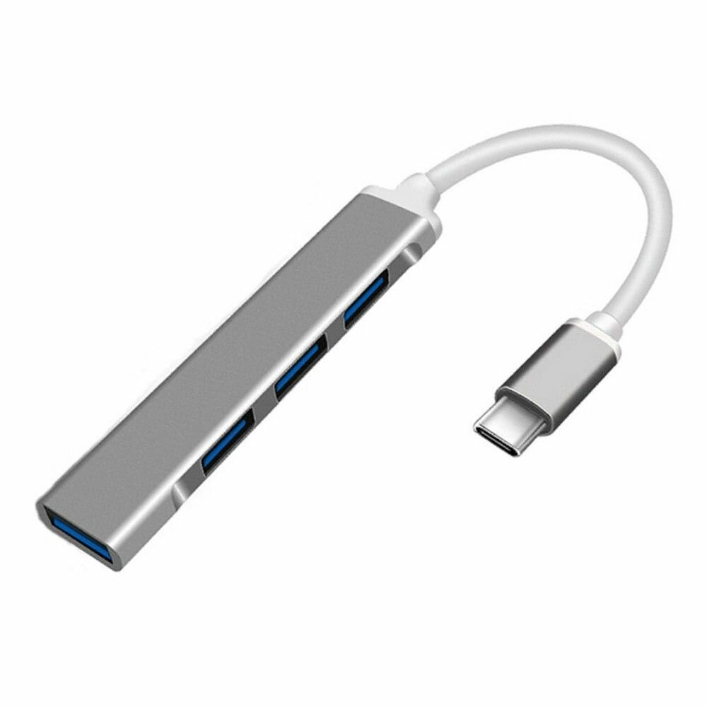 Orient Контроллер CU - 323, Type - C USB 3.0 USB 3.1 Gen1 USB 2.0 HUB 4 порта: 1xUSB3.0 + 3xUSB2.0, USB штекер тип С, алюминиевый корпус, серебристый 31235