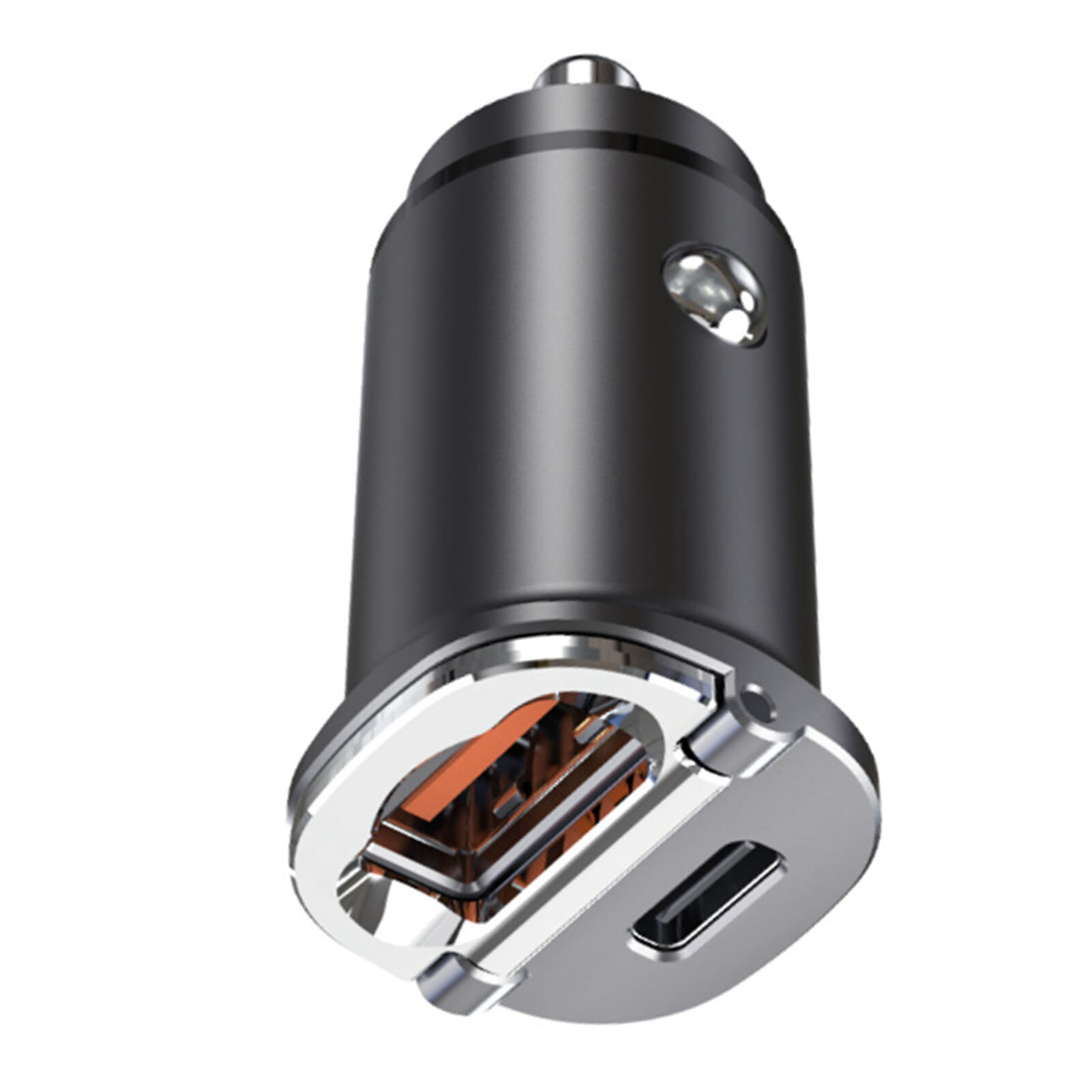 Компактное автомобильное зарядное устройство с поддержкой PD20W и QC18W для быстрой зарядки, два порта USB, черное