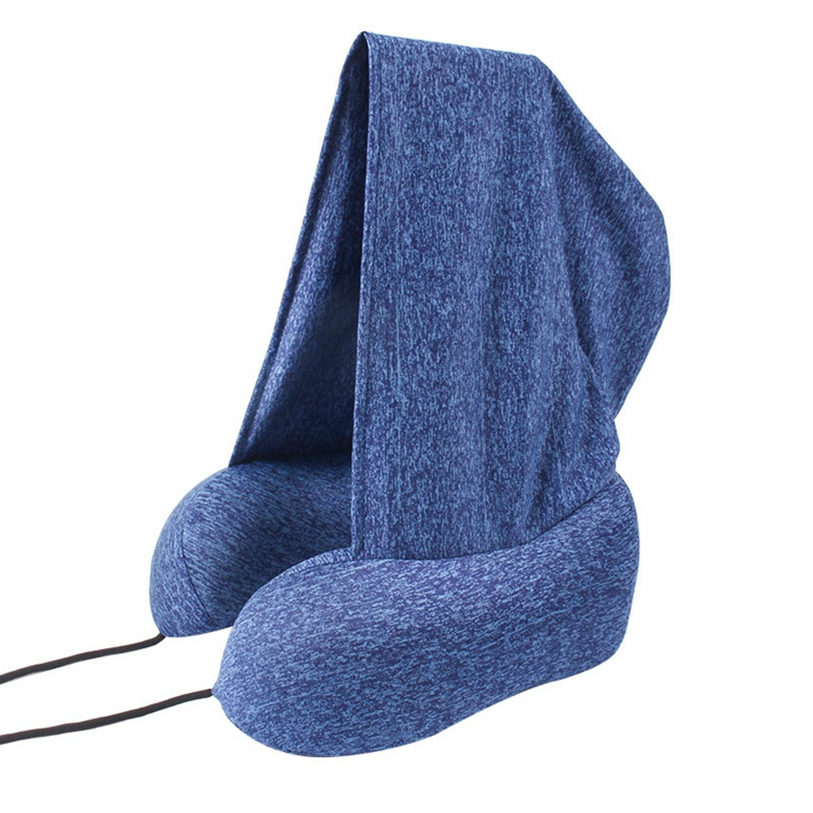 U-образная подушка с капюшоном, съемная защита шеи, хлопковая дорожная подушка для шеи с эффектом памяти, для дома, на открытом воздухе, в автомобиле, синяя U043 2