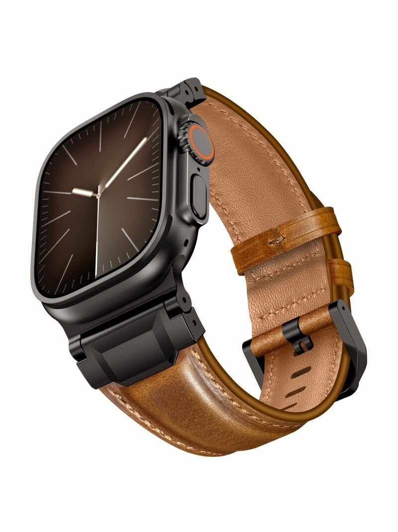 Улучшенная версия Кожаный ремешок для Apple Watch Ultra 49 мм, кожаный ремешок с подвижной застежкой для iwatch S4-10