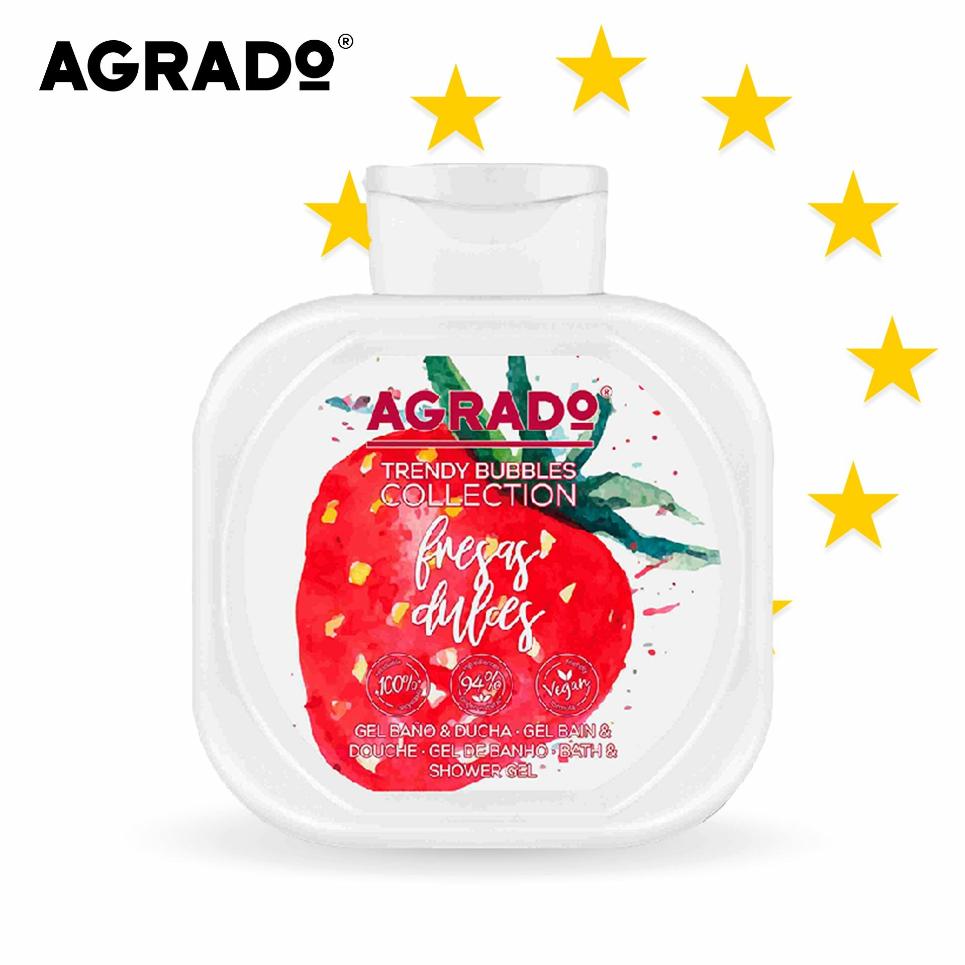 Гель для душа Agrado "Sweet Strawberries", очищающий, для чувствительной кожи, 750мл