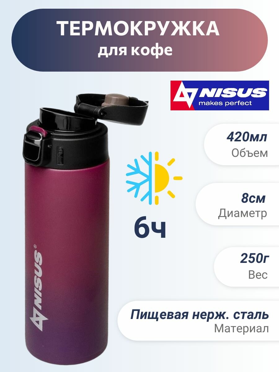 Термокружка для кофе мужская 420мл Nisus N. TMK-KDC-500/ кружка термос для чая