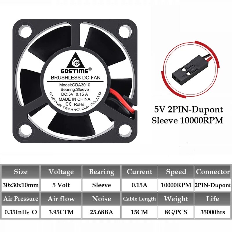 Gdstime GDA 3010 5V Sleeve Dupont 10000RPM вентилятор
