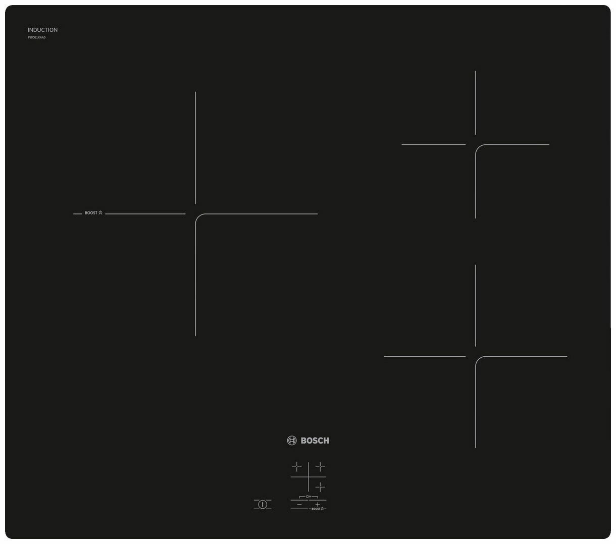 Варочная панель BOSCH PUC61KAA5E индукционная, 3 конфорки, 59 см, конфорка 24 см