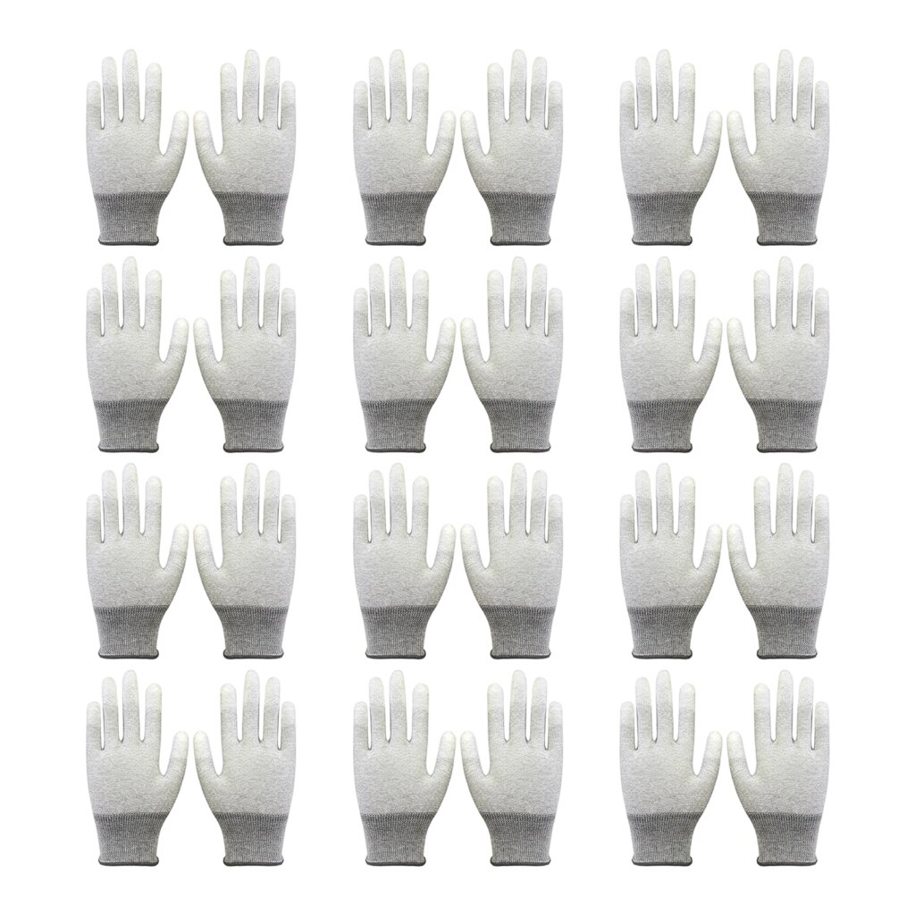 12 пар антистатических перчаток из углеродного волокна с покрытием для пальцев L