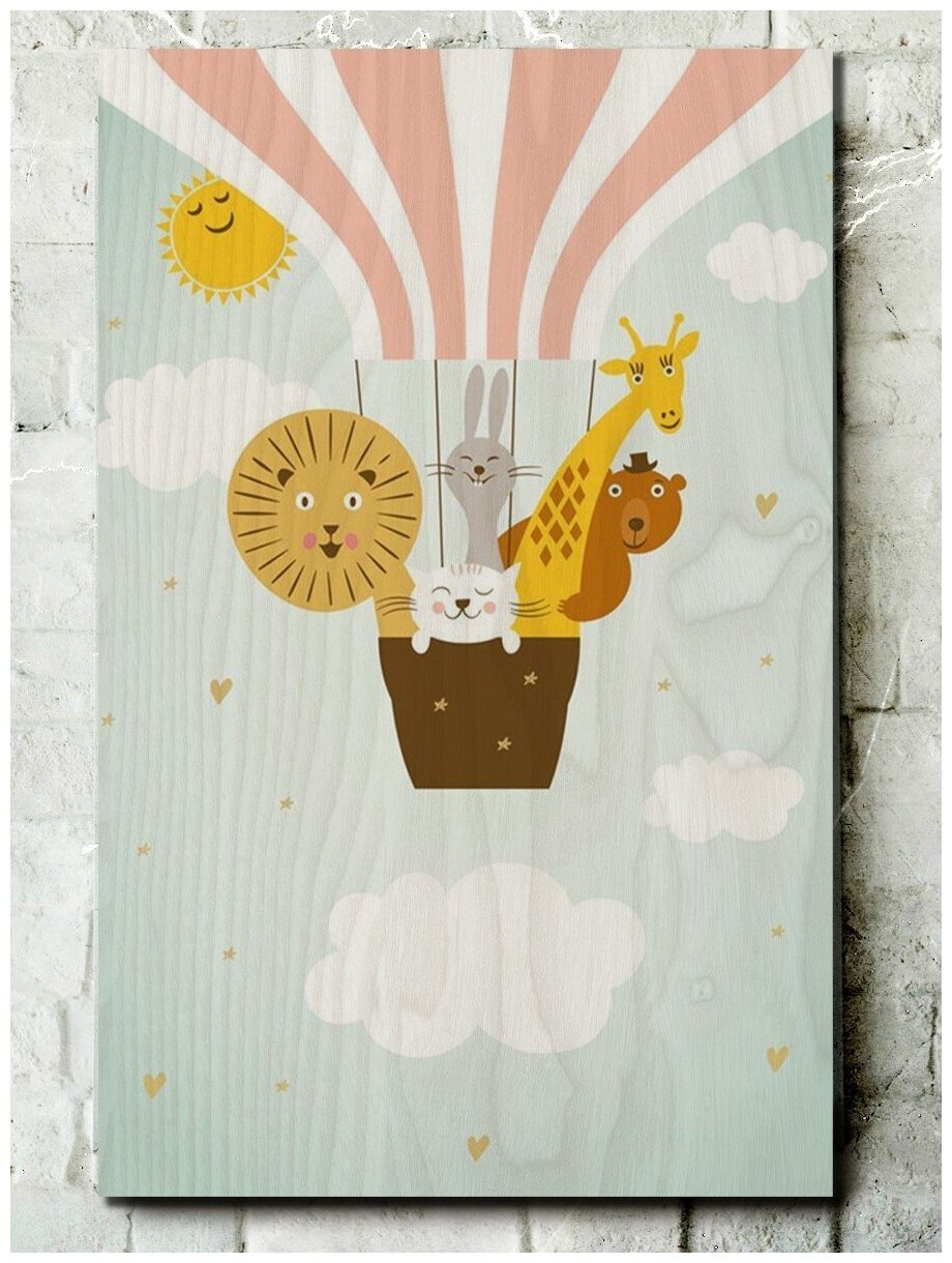 Картина интерьерная на дереве детское кот милота животные - 5011