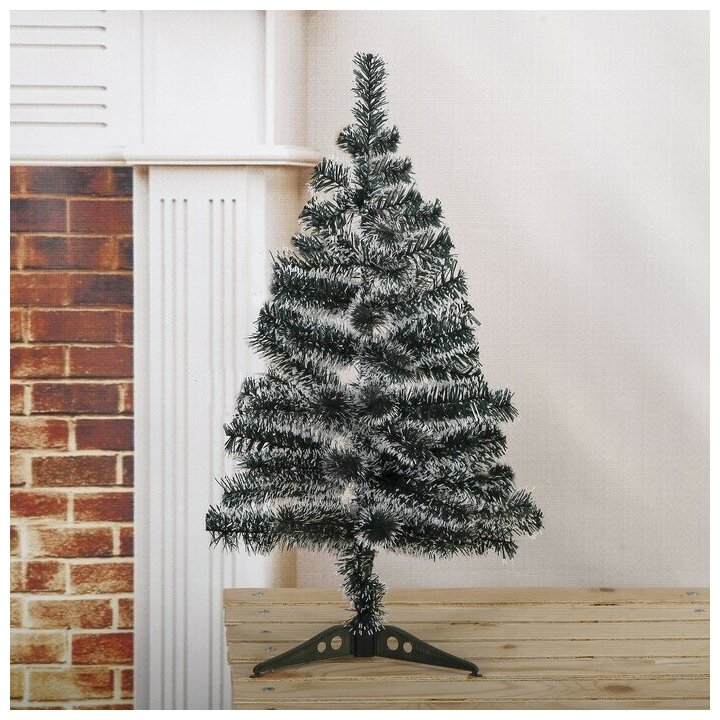 Искусственная новогодняя ёлка "Радуга с белым" 60 см, настольная красивая заснеженная ель, напольная зелёная ёлочка для дома на Новый год, d нижнего яруса 32 см, d иголок 4,5 см, 60 веток ПВХ, пластиковая подставка