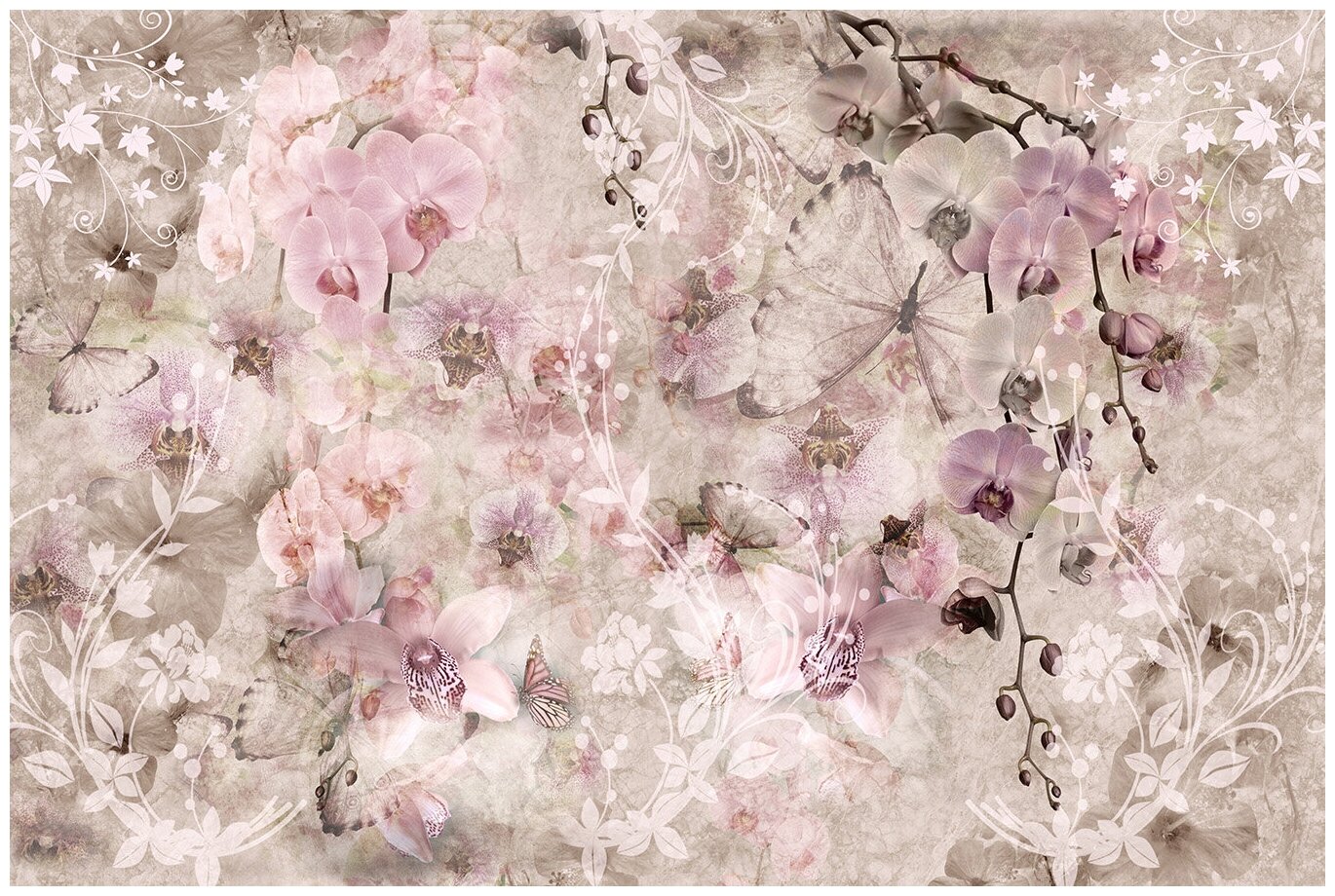 Фотообои Уютная стена "Нежная орхидея" 410х270 см Виниловые Бесшовные (единым полотном)