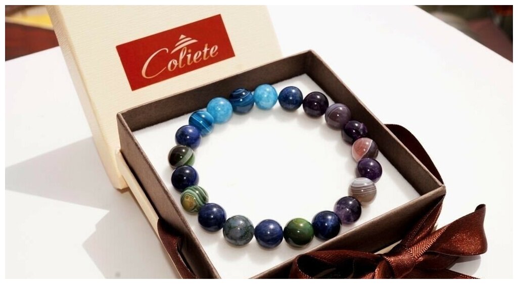 Славянский оберег, Браслет-нить, агат, аметист, содалит, аквамарин, лазурит