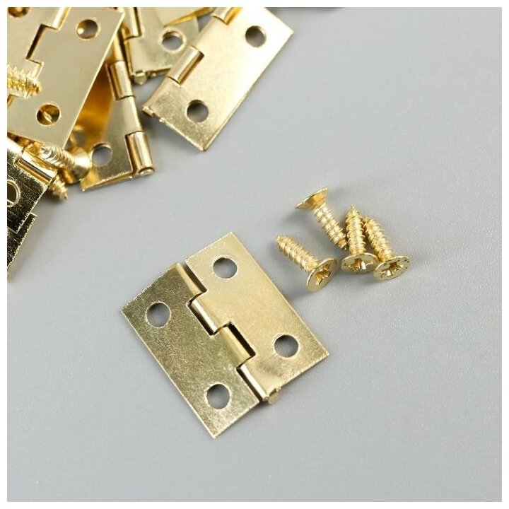 Петля для шкатулки металл с прямыми углами золото набор 17 шт 1х1,5 см, 2272567 3 упаковки