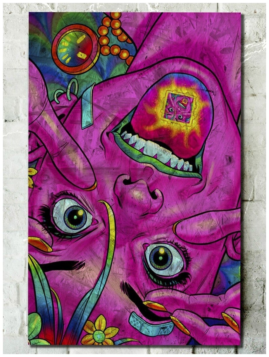 Картина интерьерная на рельефной доске ОСП Хиппи арт (Инди арт, Психоделика, красочная картина) - 7388 В