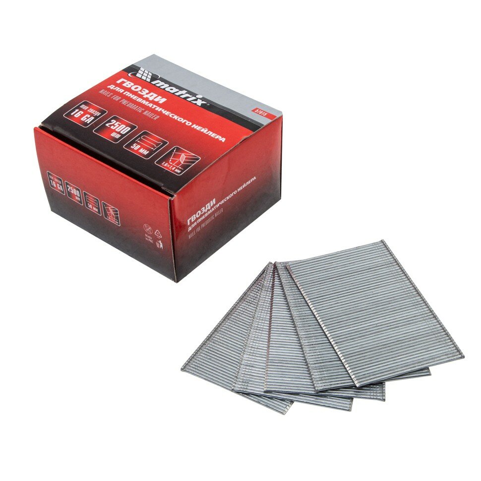 MATRIX Гвозди для пневматического нейлера 16GA, сечение 1,6 х 1,4, длина 50 мм, 2500 шт Matrix, ( 57615 )