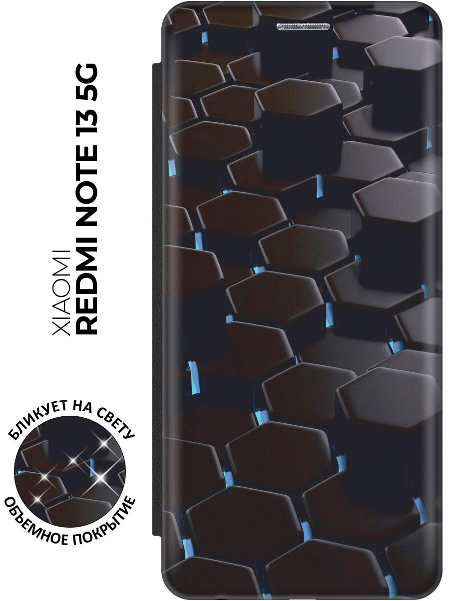 Чехол-книжка на Xiaomi Redmi Note 13 5g / Сяоми Редми Ноут 13 5г с рисунком "Черные ромбы" черный