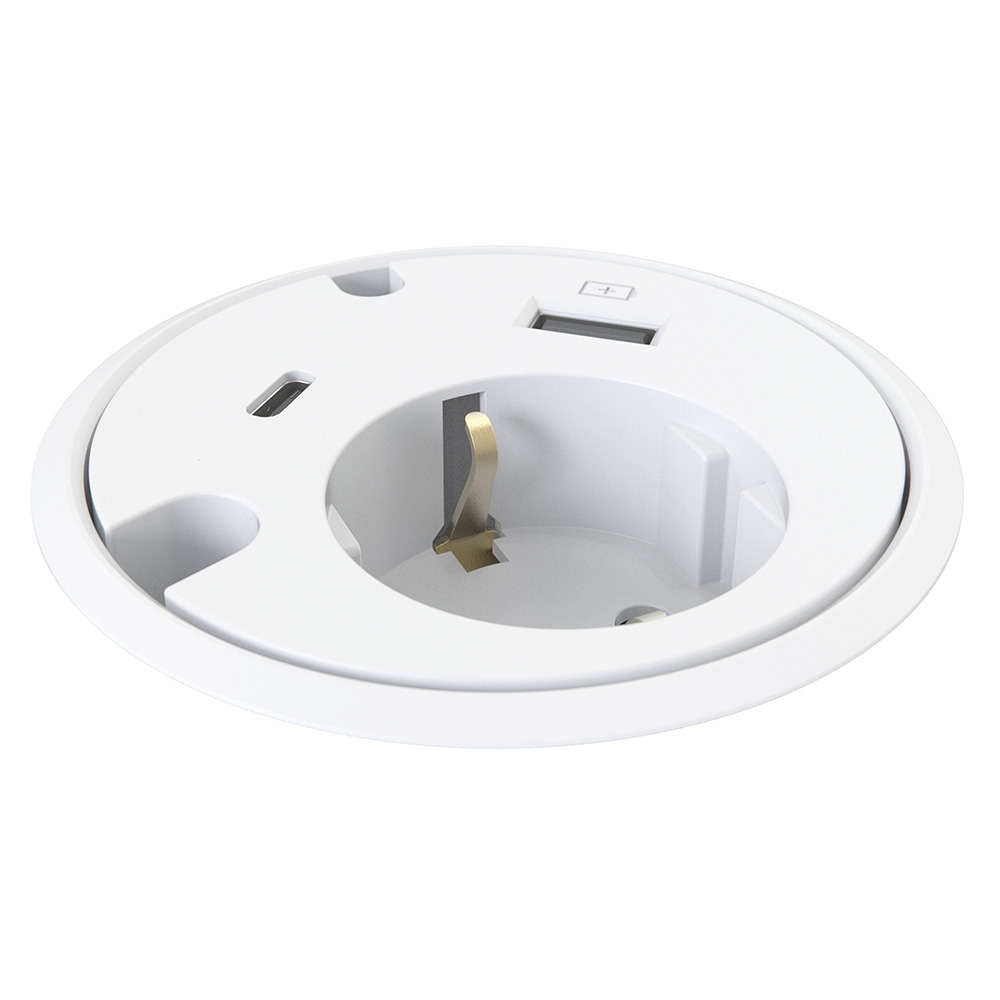 Kondator 935-PD16W- Встраиваемая розетка серии Powerdot с 2 отверстиями под кабель, 1хUSB-A и 1xUSB-C, белая