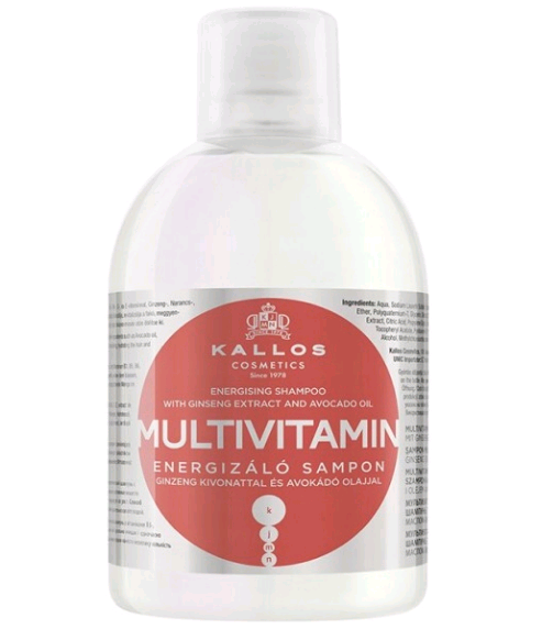 Kallos Multivitamin Шампунь "с экстрактом женьшеня и маслом авокадо" для поврежденных и сухих волос 1000 мл.