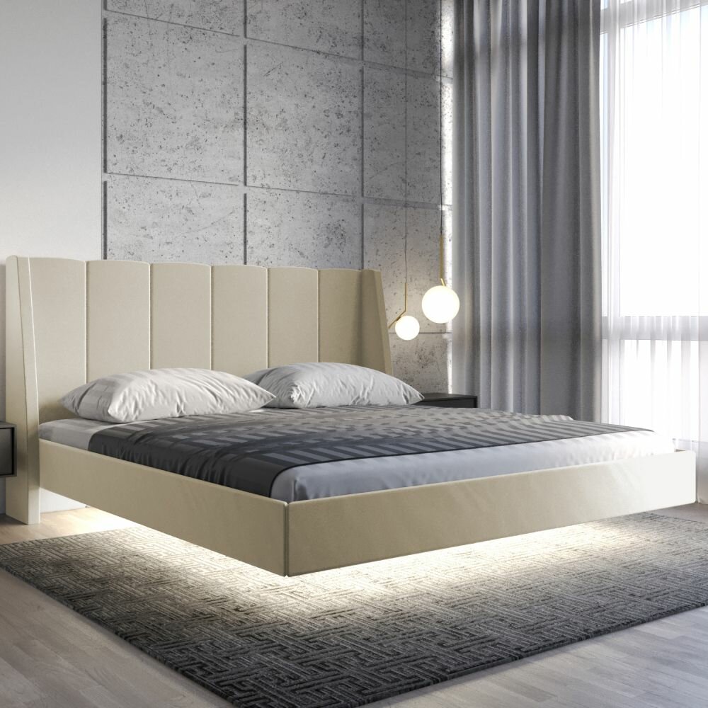 Кровать двуспальная 140x190 парящая Фрисби цвет Бежевый