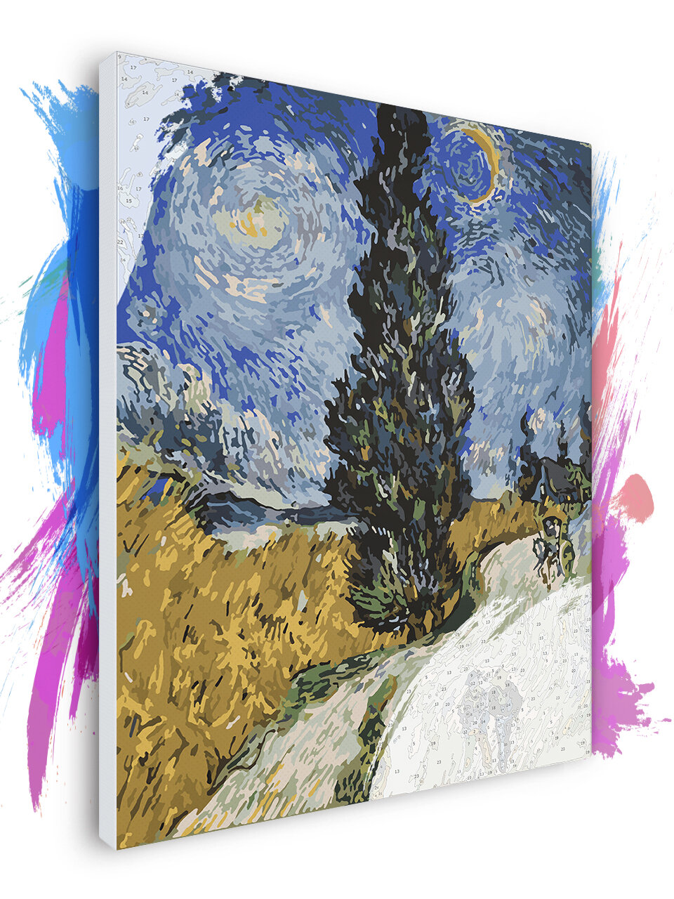 Картина по номерам на холсте Винсент Ван Гог - Кипарисы На Фоне Звездного Неба, 60 х 80 см