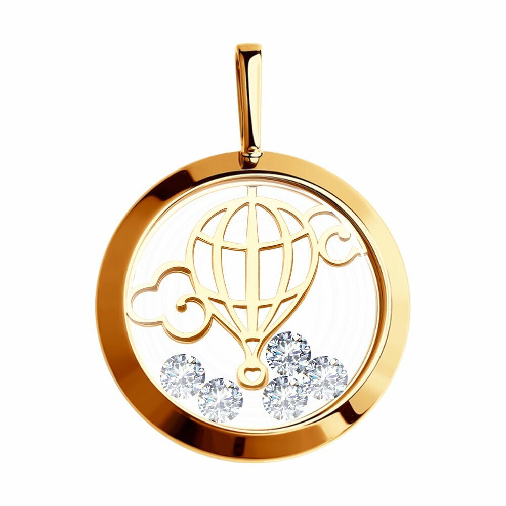 Подвеска, красное золото, 585 проба, фианит, минеральное стекло