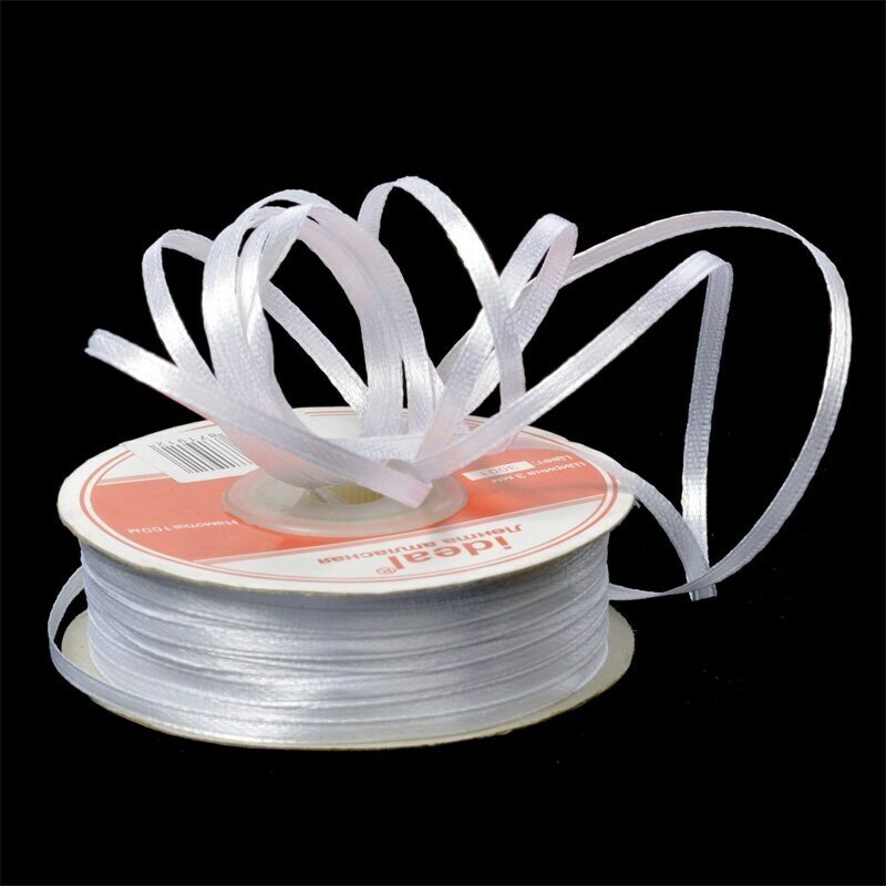 Лента атласная 3мм цв. белый (100 метров)