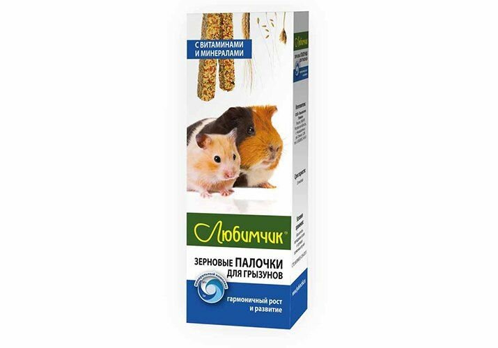 Любимчик Лакомство Палочки зерновые для грызунов, с витаминами и минералами, 100 г