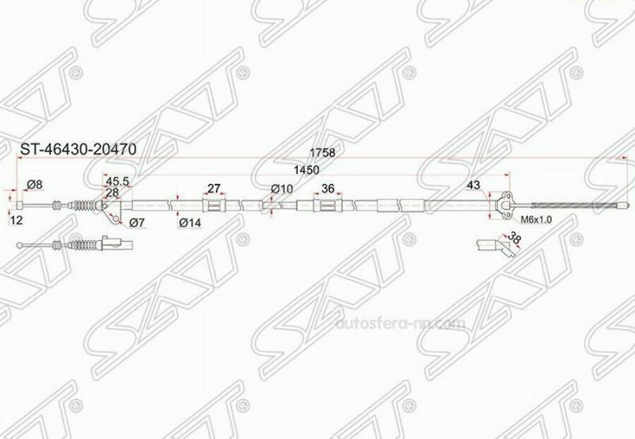 SAT ST4643020470 трос ручника TY CALDINA ET196, 92-02 -LH