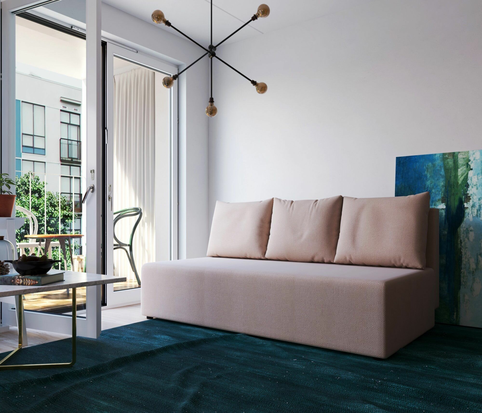 Диван-кровать DiHall Каир, прямой, еврокнижка, велюр, бежевый