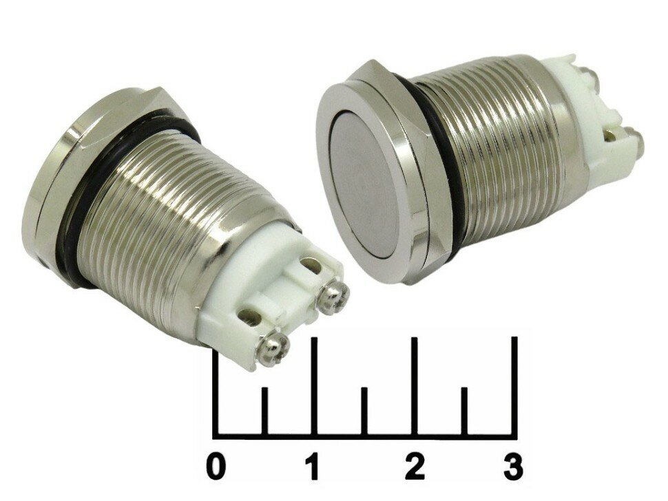 Кнопка GQ19SPH-10Z/N с фиксацией антивандальная металл 12V (19мм) 2 контакта под винт
