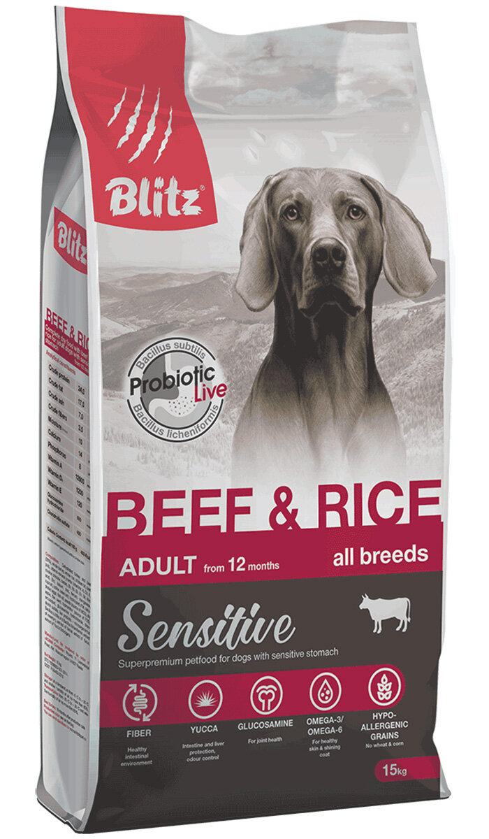 BLITZ SENSITIVE ADULT ALL BREEDS BEEF&RICE д взр соб всех пор с чувствит пищевар говядина рис 15 кг