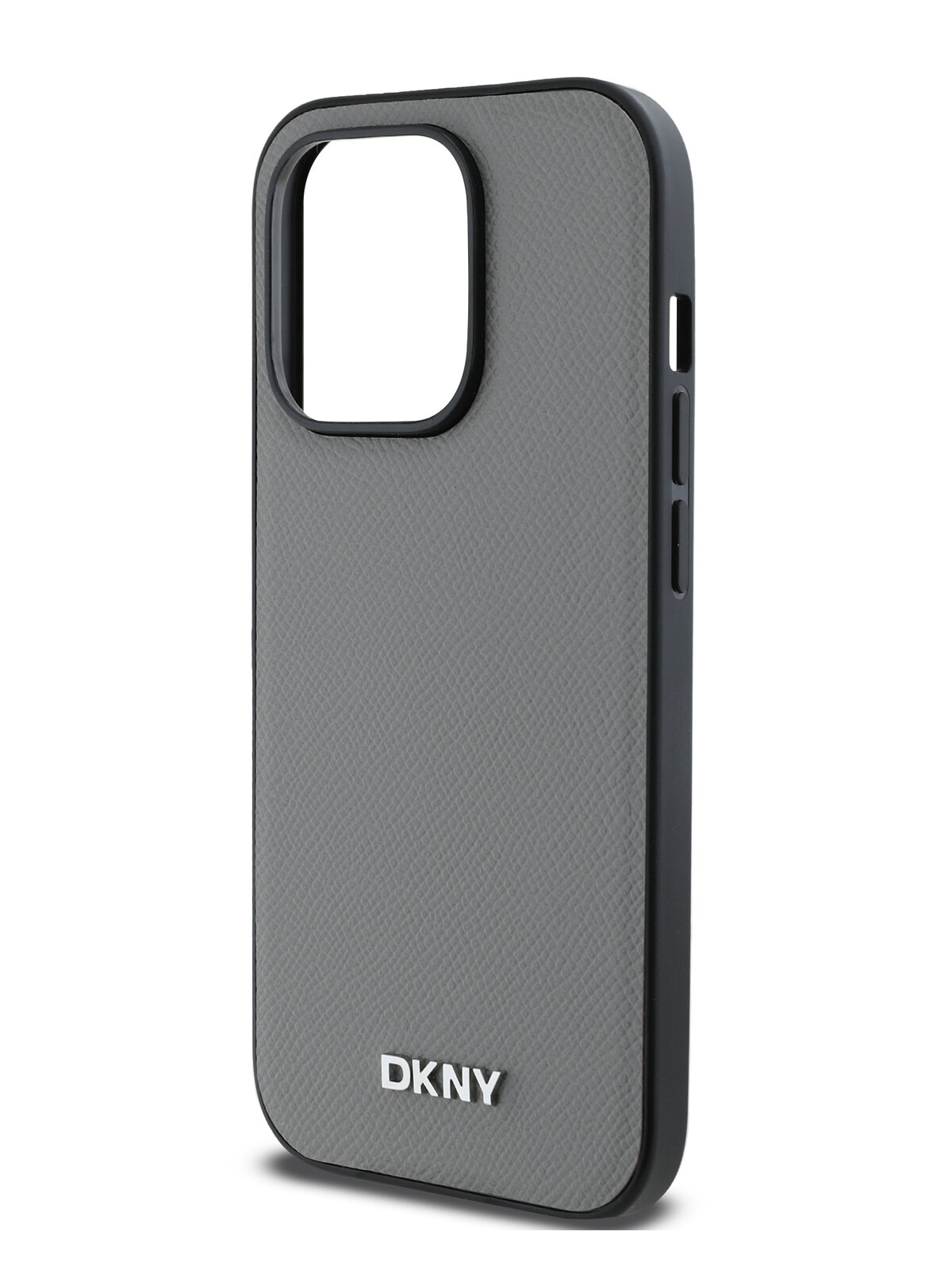 DKNY для iPhone 14 Pro Max чехол PU Grained Metal logo Hard Grey (MagSafe)