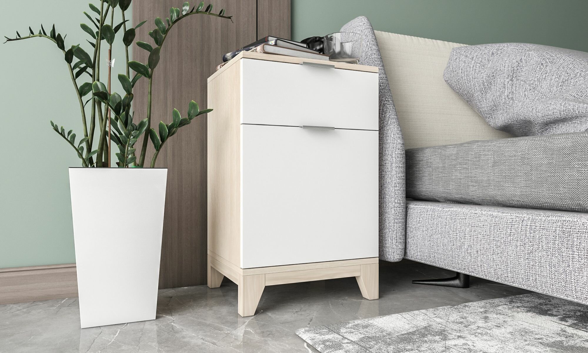 Тумба прикроватная с выдвижными ящиками "Хельга 3" 40х65х35 Кремона шампань / Белый