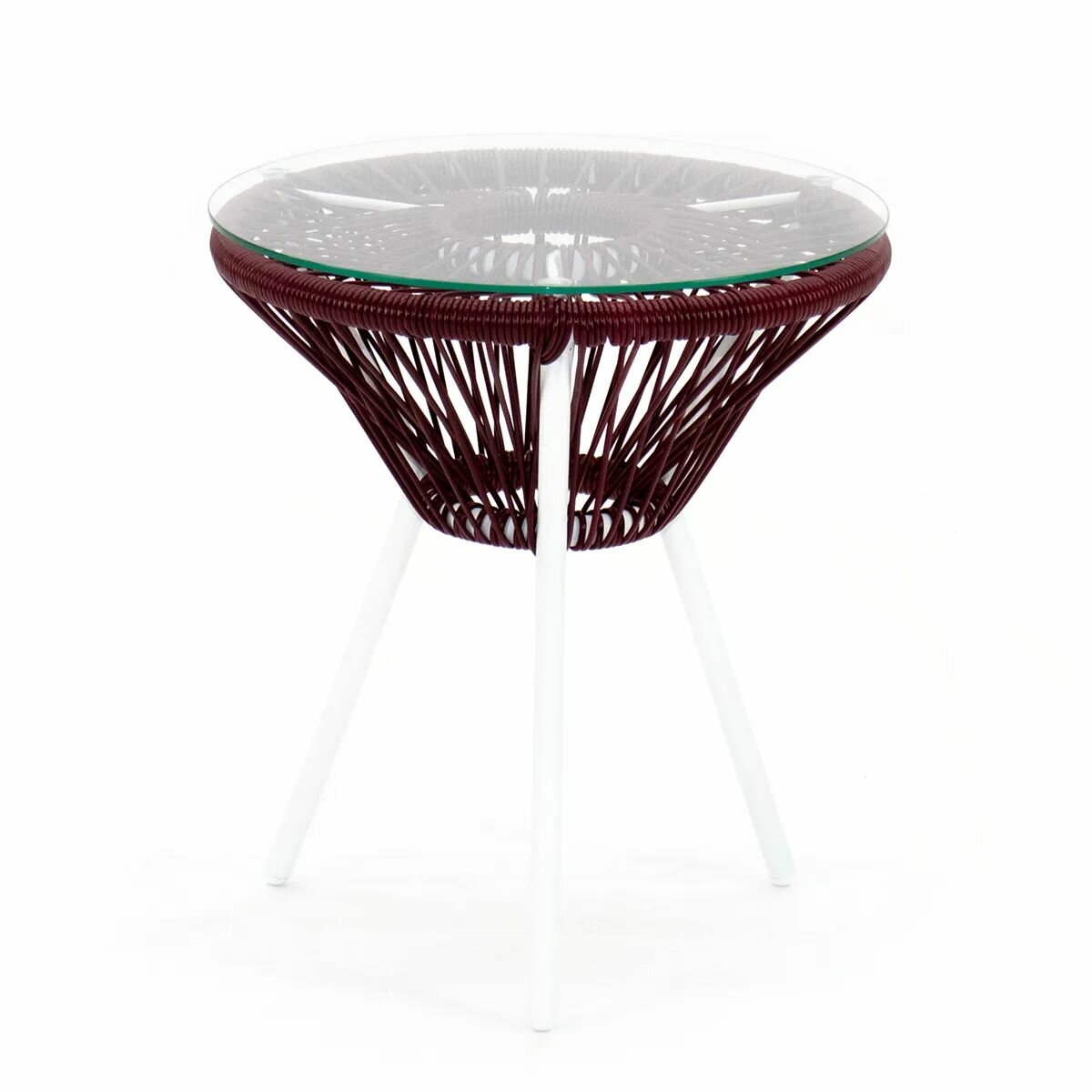 Кофейный стол KORNERA "Акапулько", каркас белый, искусственный ротанг винный