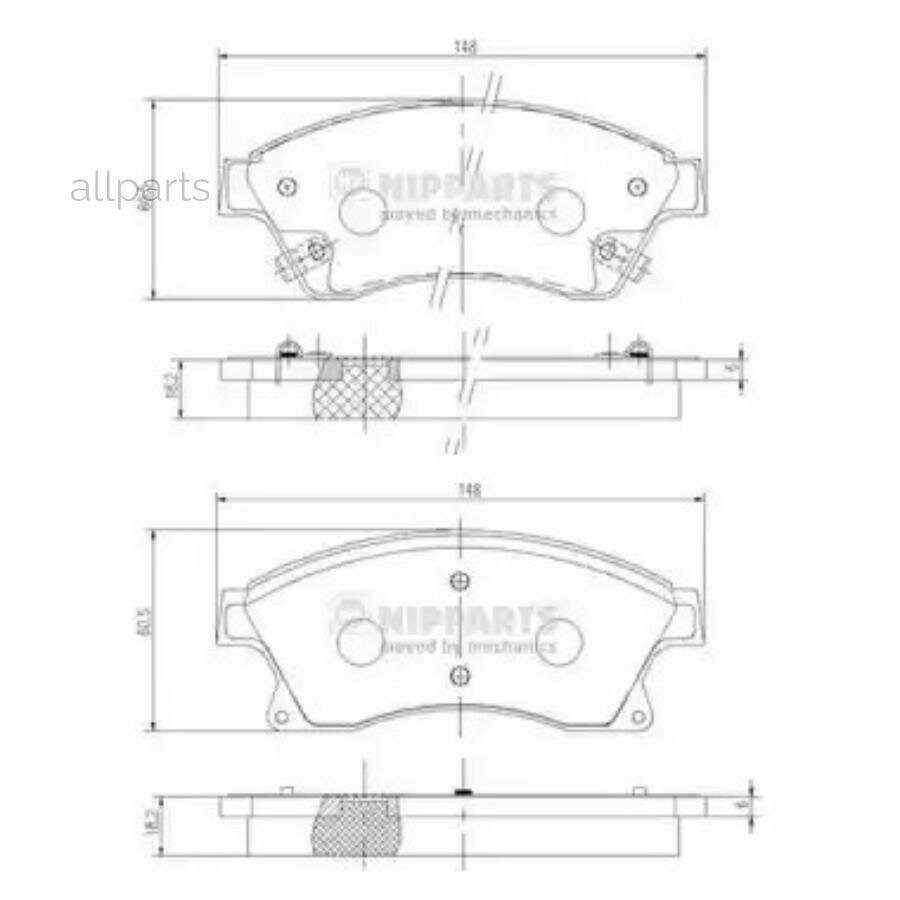 NIPPARTS N3600914 Колодки торм диск к-т Opel Astra J Chevrolet Cruze