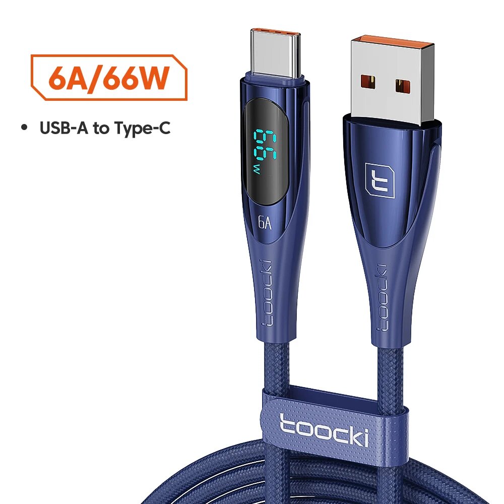 Кабель USB Type-C на USB 6A, 100 Вт, с цифровым дисплеем 2m, Blue A-C 66W