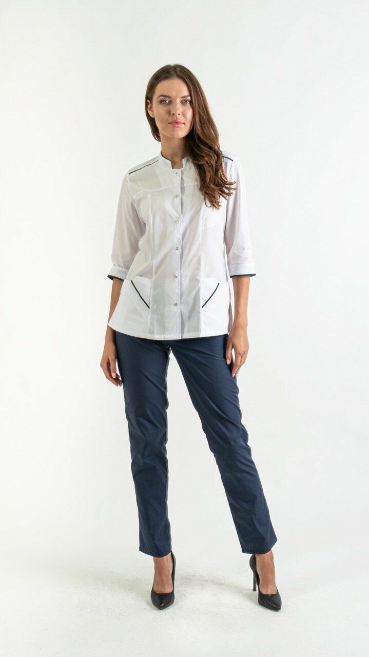 Рабочий Костюм И-124 из Тиси. Универсальный медицинский костюм женский из брюк и блузки для косметолога, врача стоматолога. Спецодежда для поликлиник, пищевой сферы и салона красоты