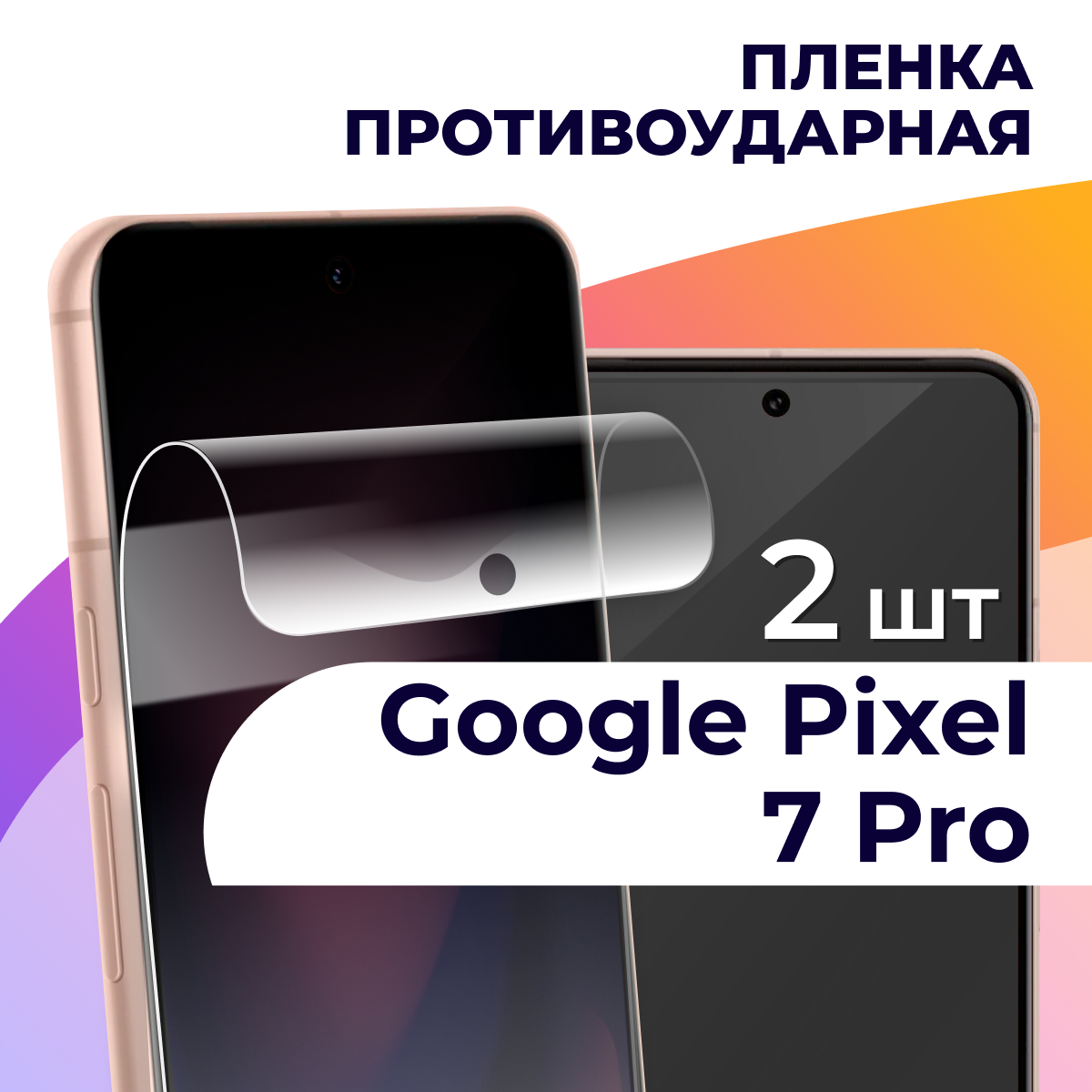Комплект 2 шт. Глянцевая пленка на Google Pixel 7 Pro / Противоударная пленка для Гугл Пиксель 7 Про