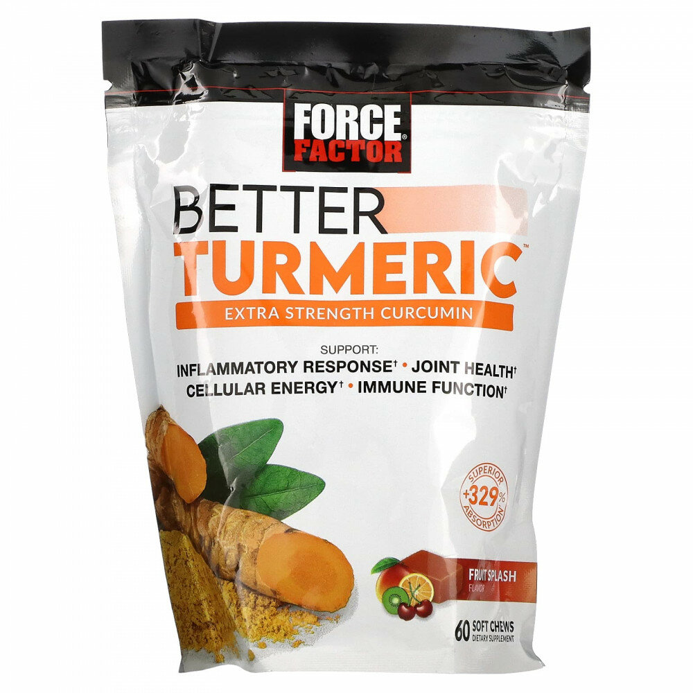 Force Factor, Better Turmeric®, куркумин и суперфуды, фруктовый вкус, 60 жевательных таблеток