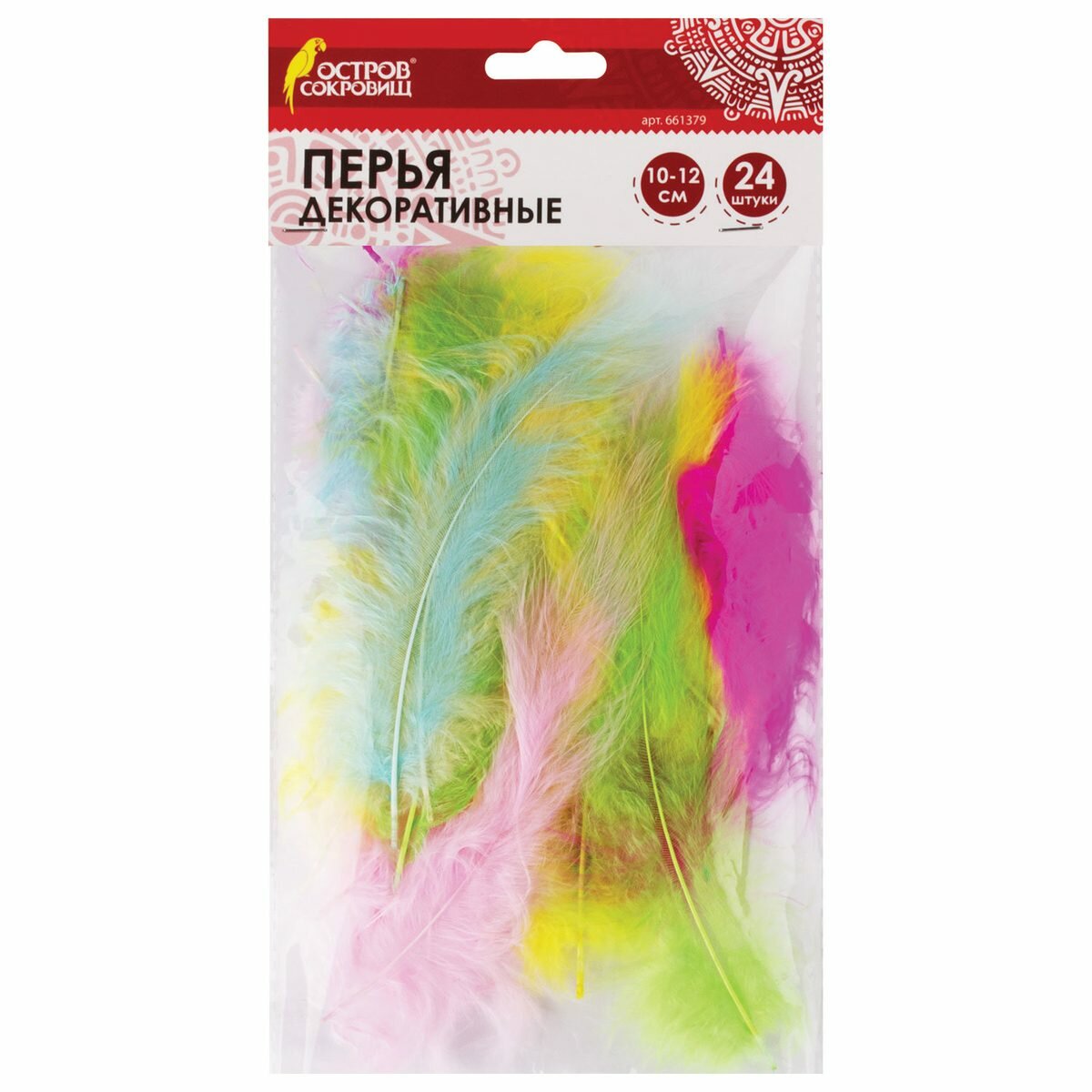 Материал декоративный Остров сокровищ Перья декоративные страусиные, 10-12см, 24шт, 6 цветов, пастель, набор цветов (661379), 24 уп.