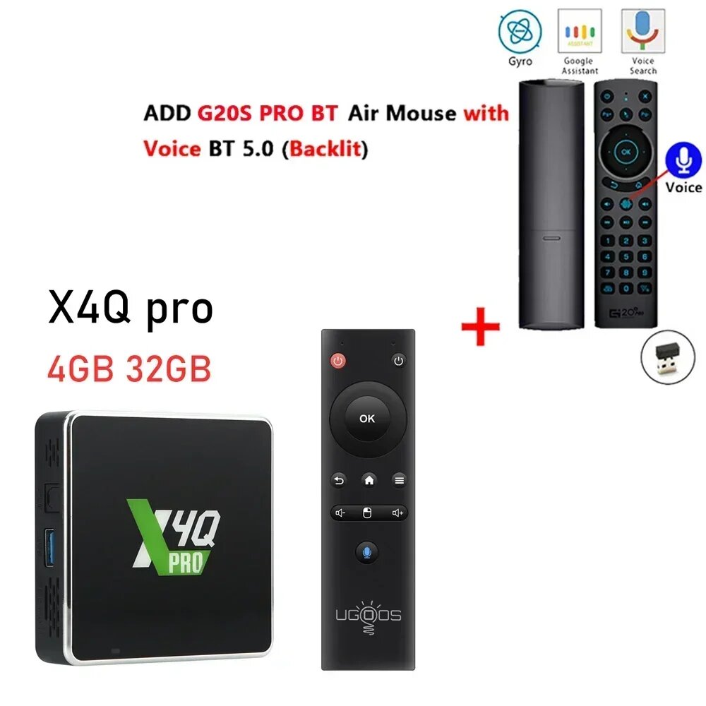 Ugoos X4Q Pro ТВ приставка 4+32/64 ГБ Европейская вилка (EU Plug), X4Q Pro G20SPRO BT