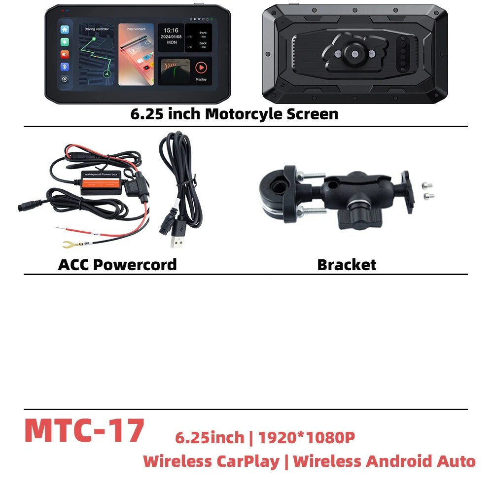 EKIY 6,25 "беспроводной CarPlay Moto Android Auto портативный цифровой мотоцикл приборная панель GPS-навигация экран монитор TPMS MTC-17