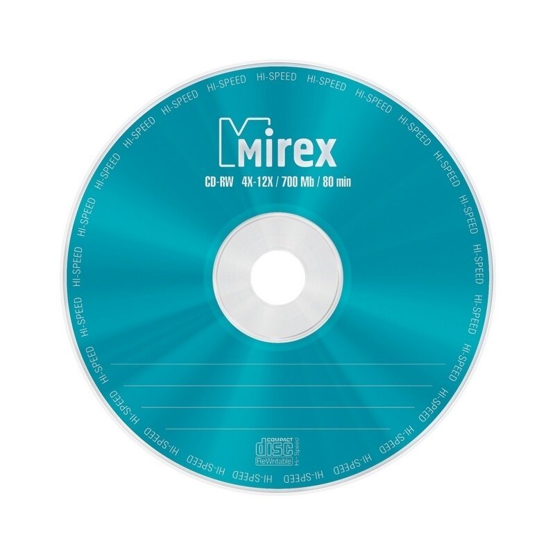 Компакт-диск Mirex CD-RW, 0,7 гб, 4x-12x, Cake box, 10 шт (UL121002A8L)