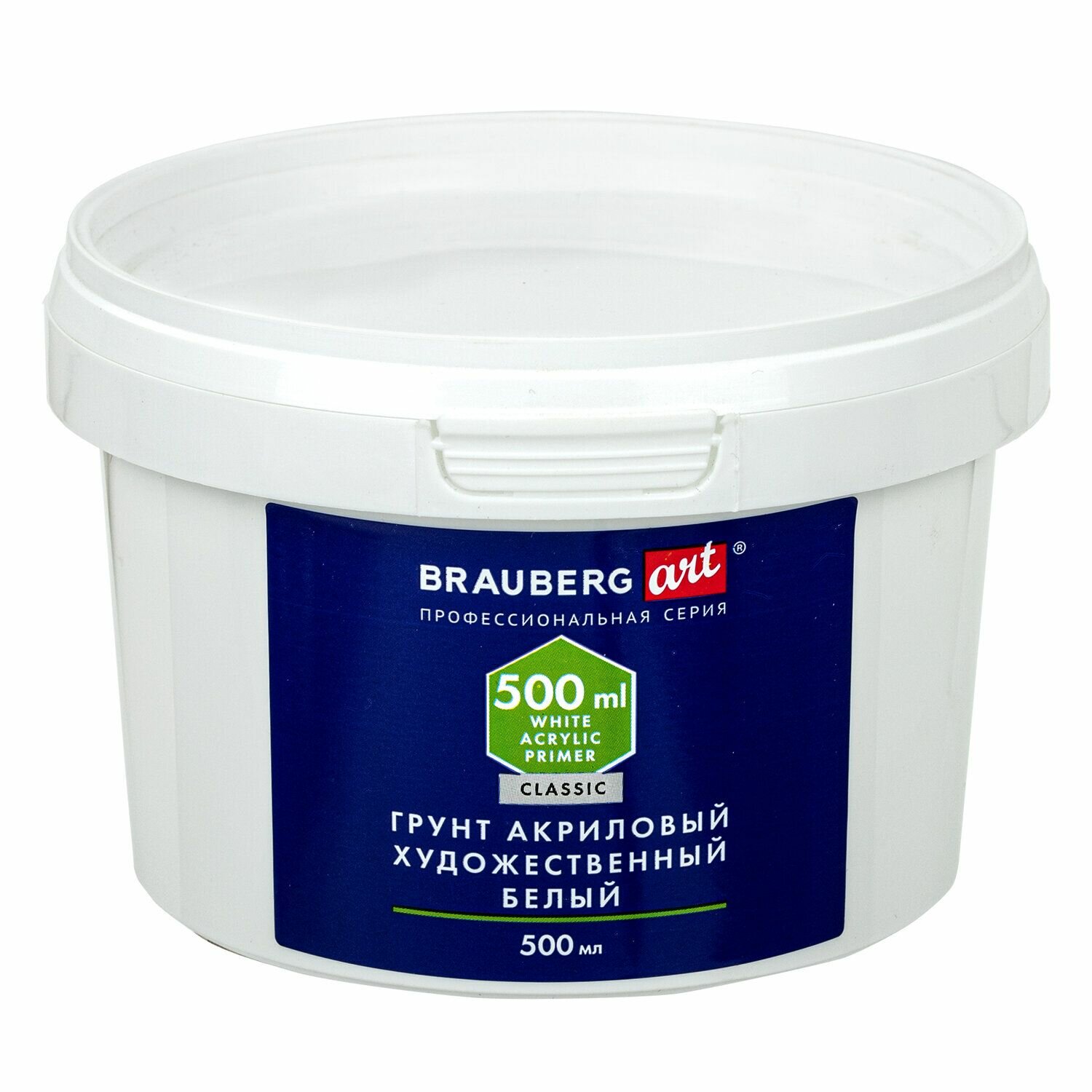 Грунт акриловый Brauberg художественный, белый, в пластиковом ведре, 500 мл, Art Classic