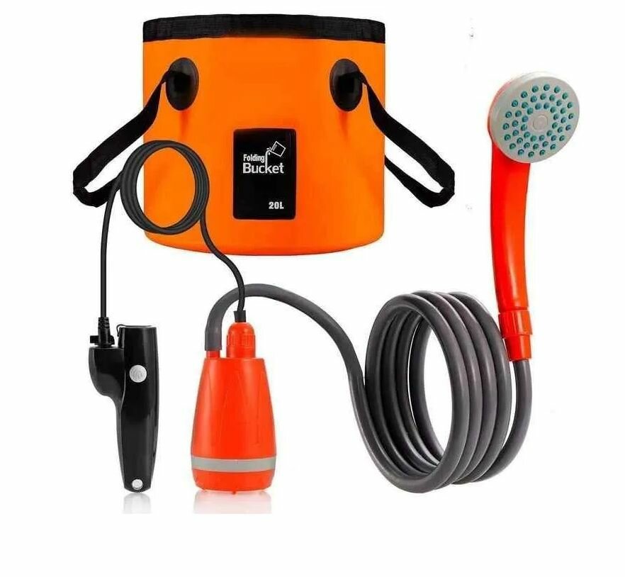 Переносной душ с насосом походный туристический аккумуляторный, мобильный, портативный, уличный, с гибким шлангом / от автомобильного прикуривателя / для кемпинга, отдыха на природе, дачи и сада