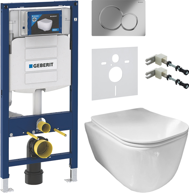Комплект Унитаз подвесной Ceramicanova New Day CN3005 с микролифтом, безободковый + Крепления Geberit Duofix 111.815.00.1 к стене + Звукоизоляция + Инсталляция UP 320 111.300.00.5 + Кнопка Sigma 01 115.770.21.5 хром