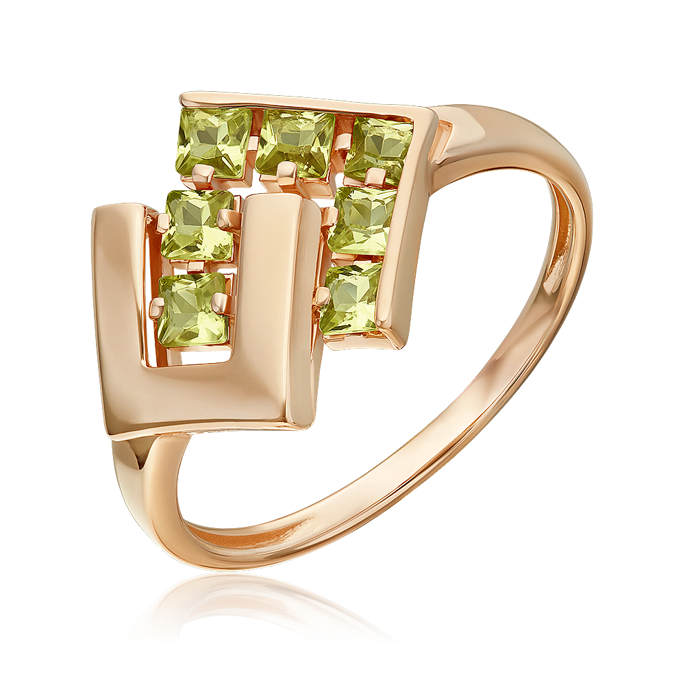 Кольцо, красное золото, 585 проба, хризолит